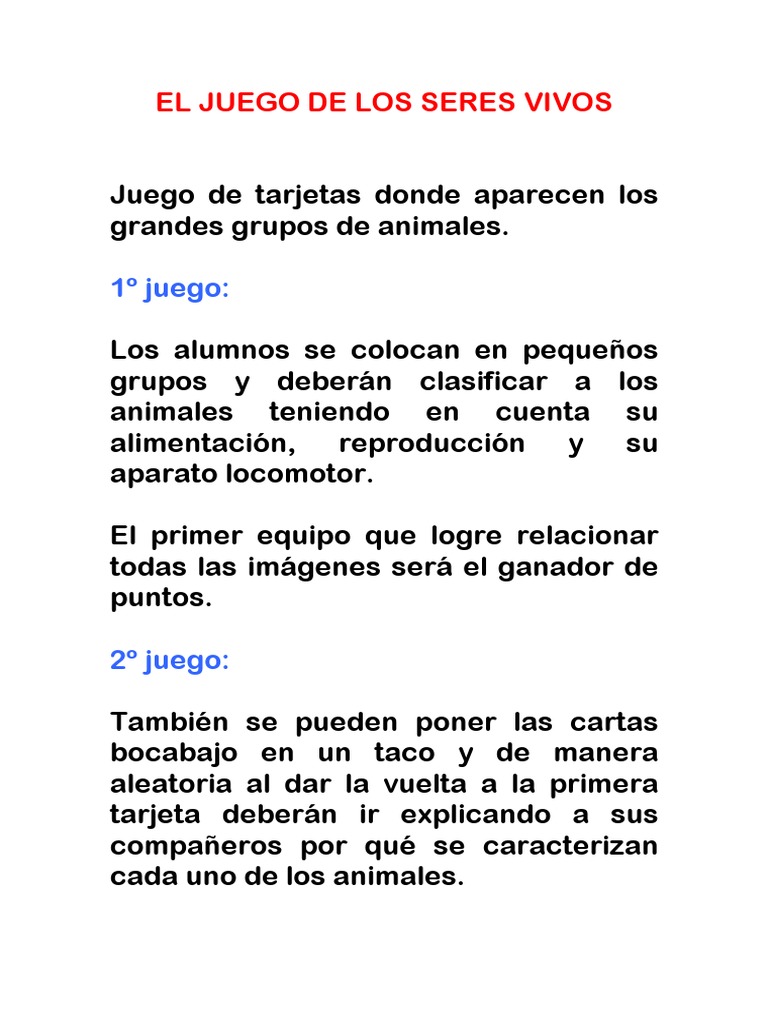 Juego Educativo de Clasificación Animal | PDF