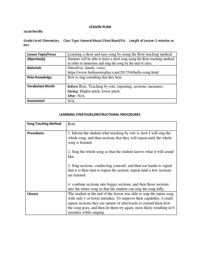 Song Teaching Lesson Plan PDF | PDF