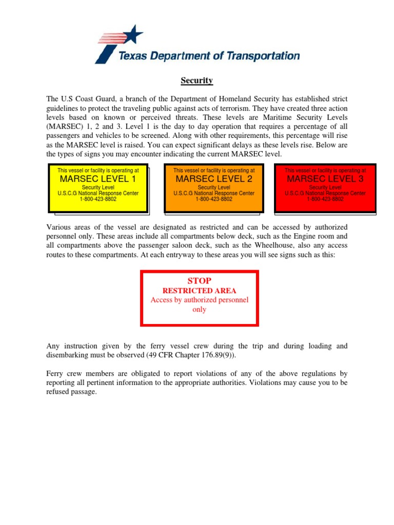 Marsec Level 1 Marsec Level 2 Marsec Level 3: Security | PDF