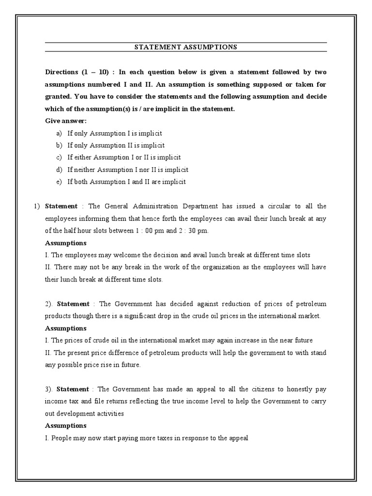 Statement Assumptions | PDF | Petroleum | Price Of Oil