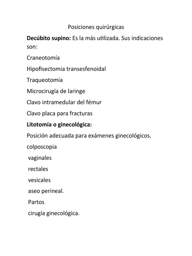 Posiciones Quirurgicas | PDF | Abdomen | Medicina CLINICA
