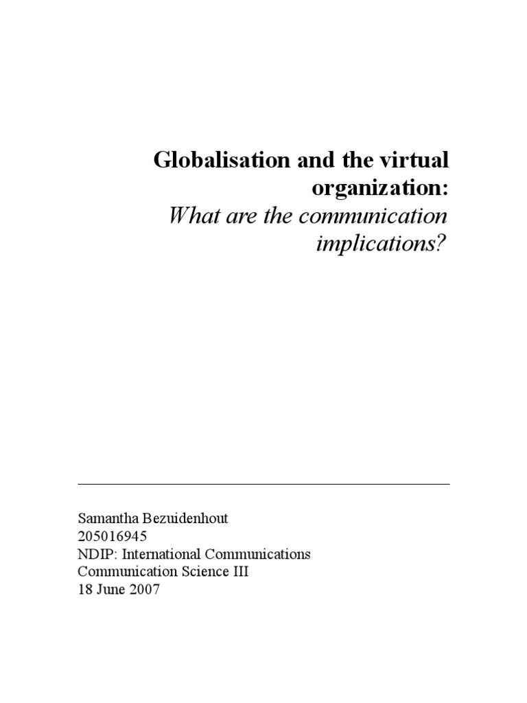 Globalisation and The Virtual Organization:: What Are The Communication Implications? | PDF ...