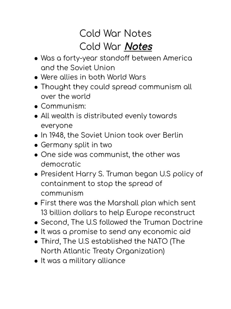 Cold War Notes Cold War | PDF