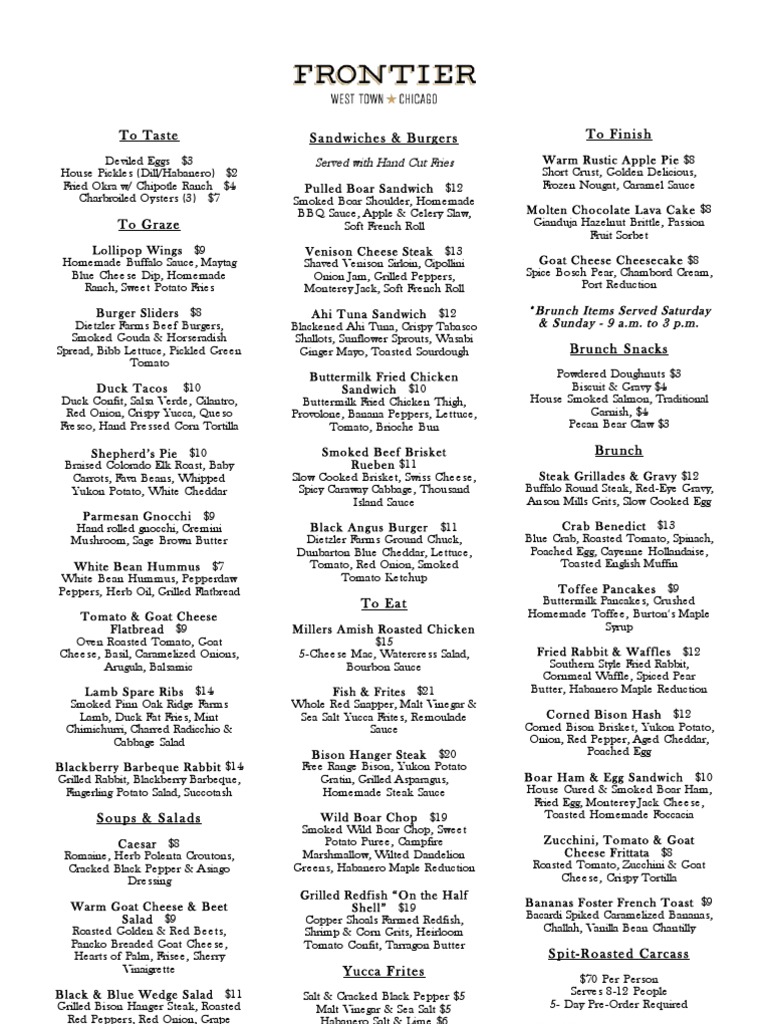 Frontier Menu | PDF | Cuisine | Western Cuisine