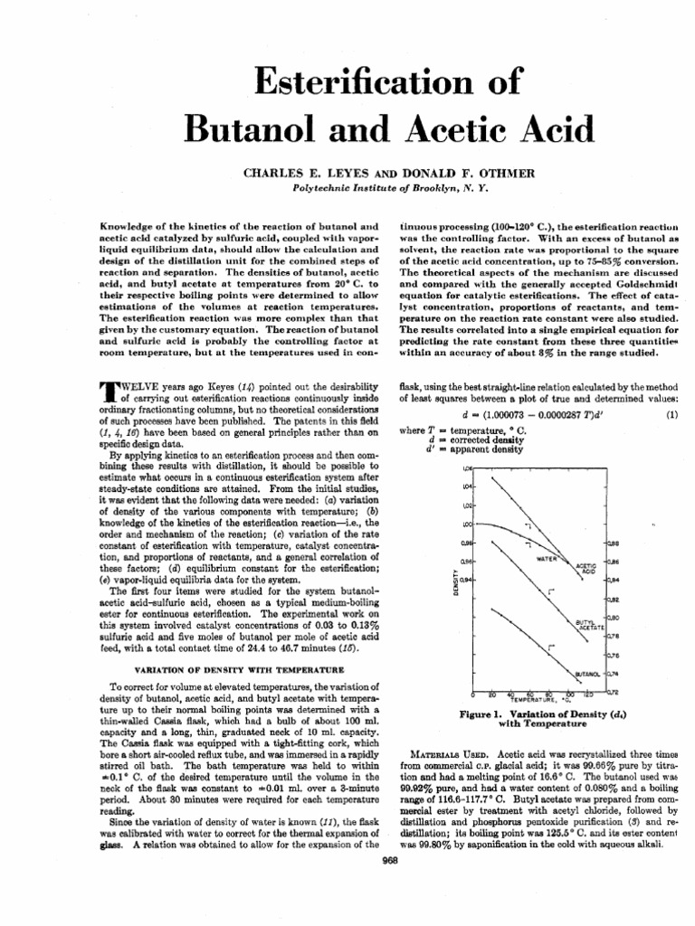 Esterification of Butanol Acid: Acetic | PDF | Reaction Rate | Chemical ...