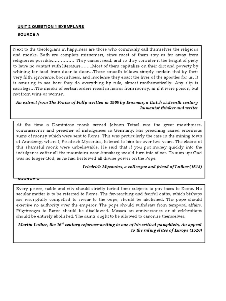 Unit 2 Question 1 Exemplars Source A | PDF | Martin Luther | Indulgence
