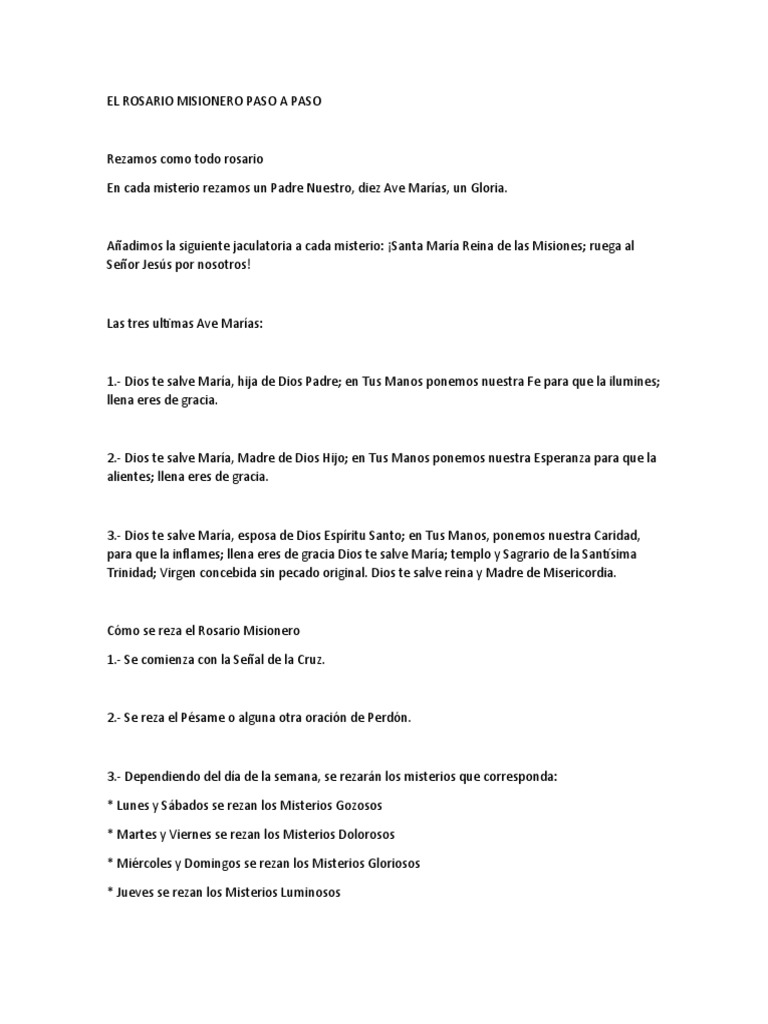 El Rosario Misionero Como Rezarlo Paso A Paso Pdf