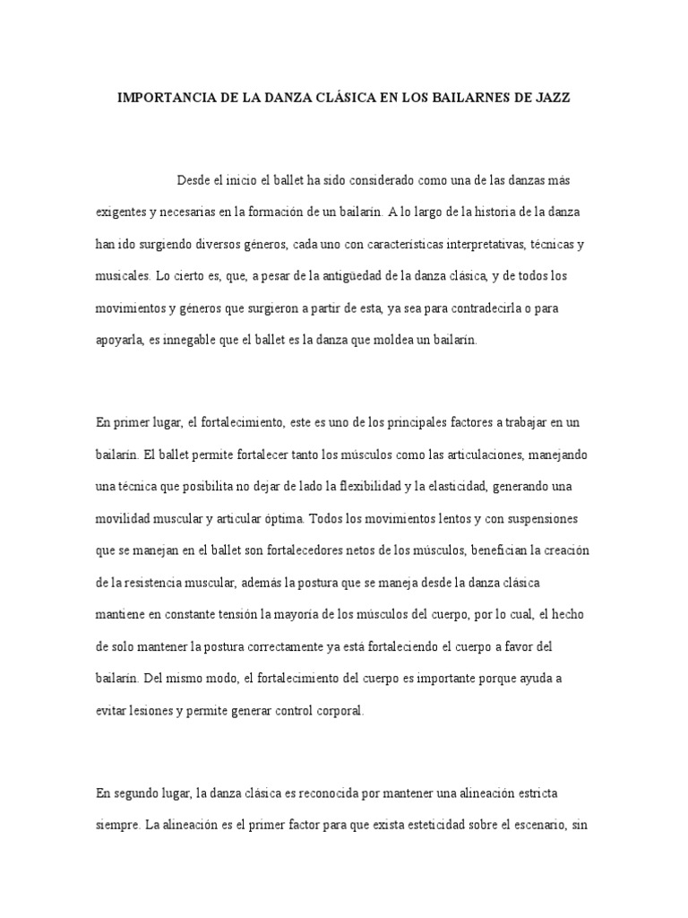 IMPORTANCIA DE LA DANZA CLÁSICA EN LOS BAILARNES DE JAZZ (Final) | PDF ...