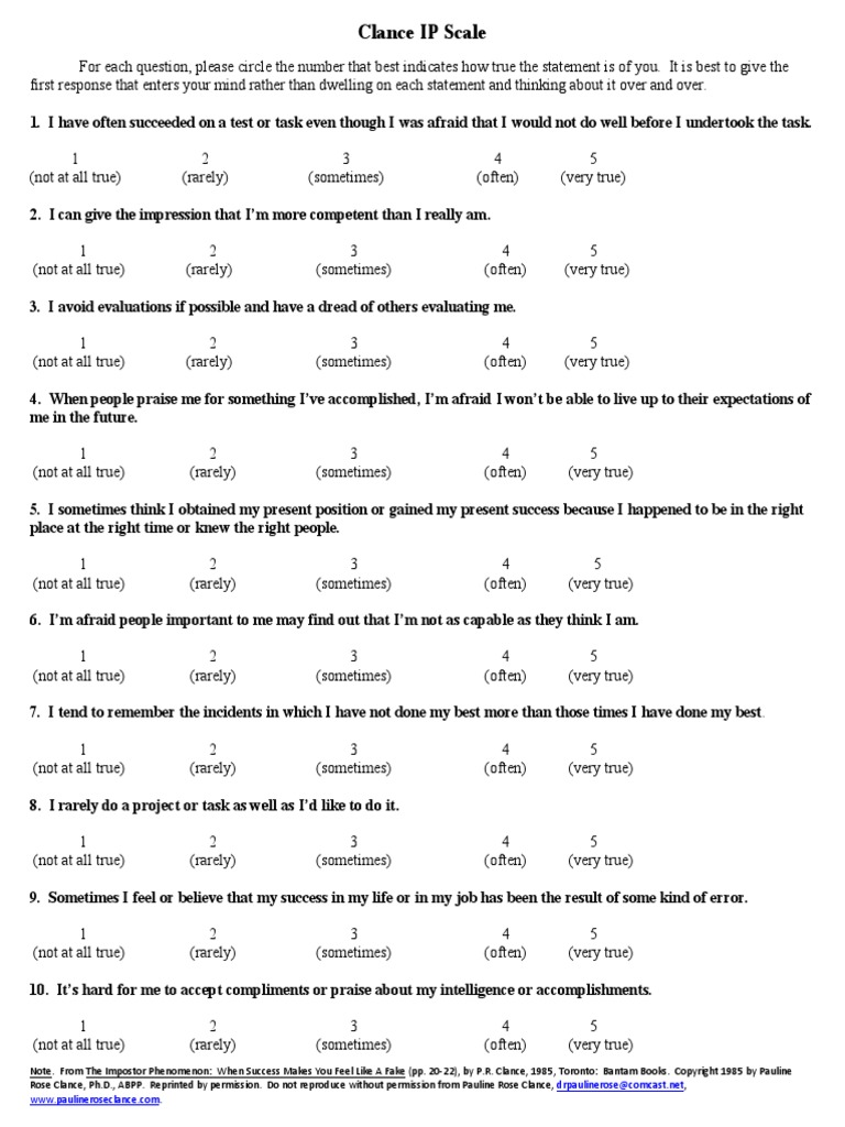 Clance IP Scale | PDF | Neuropsychology | Neuropsychological Assessment