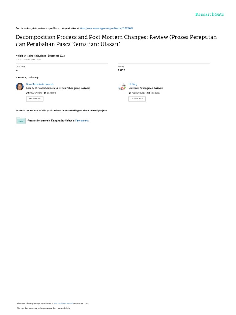 Decomposition Process and Post Mortem Changes: Review (Proses Pereputan Dan Perubahan Pasca ...