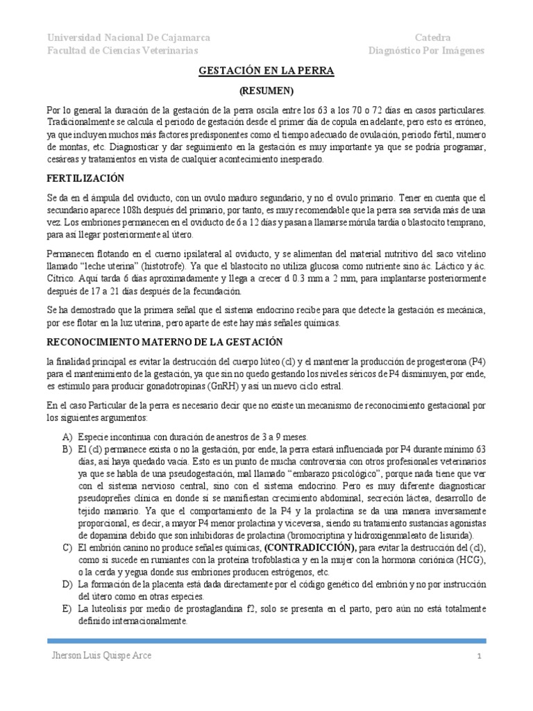 Gestación en La Perra - (Resumen) | PDF | Placenta | El embarazo