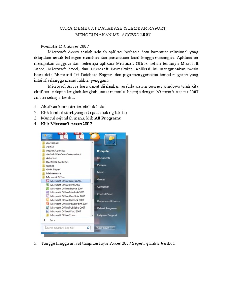 Cara Membuat Database Menggunakan MS | PDF