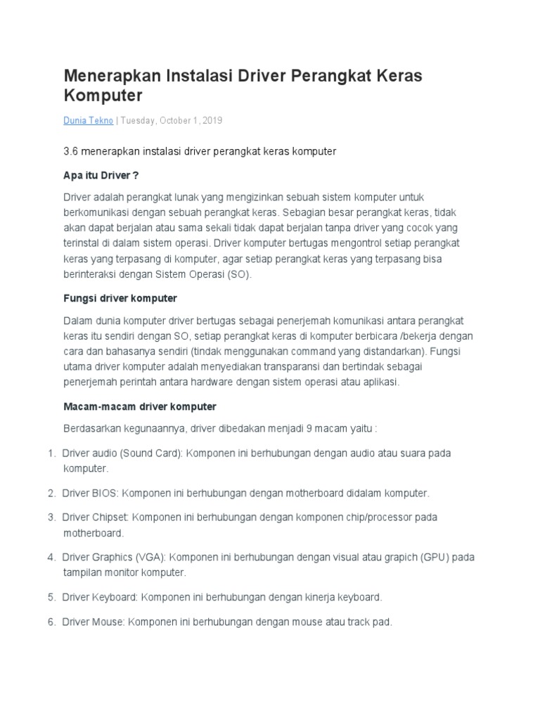 Panduan Instalasi Driver Komputer | PDF