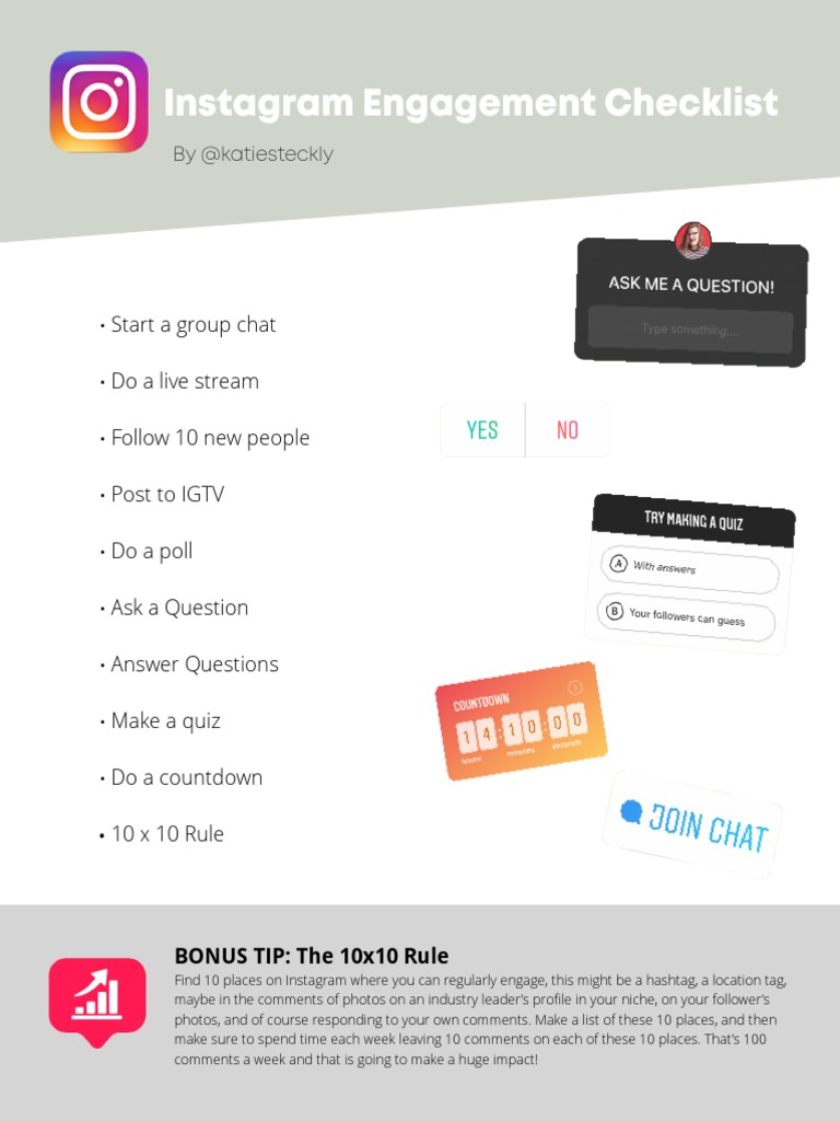 Instagram Engagement Checklist Pdf Career Growth Self Improvement