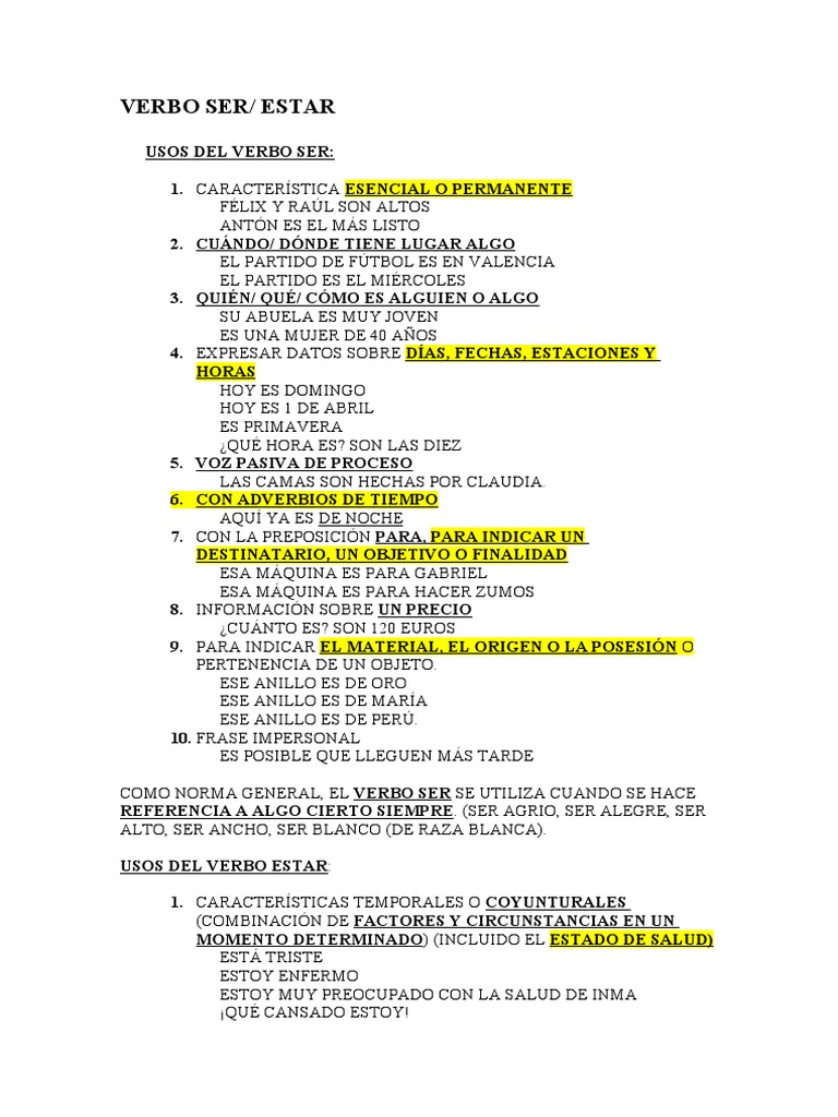 Usos del Verbo Ser y Estar | PDF | Verbo | Adjetivo