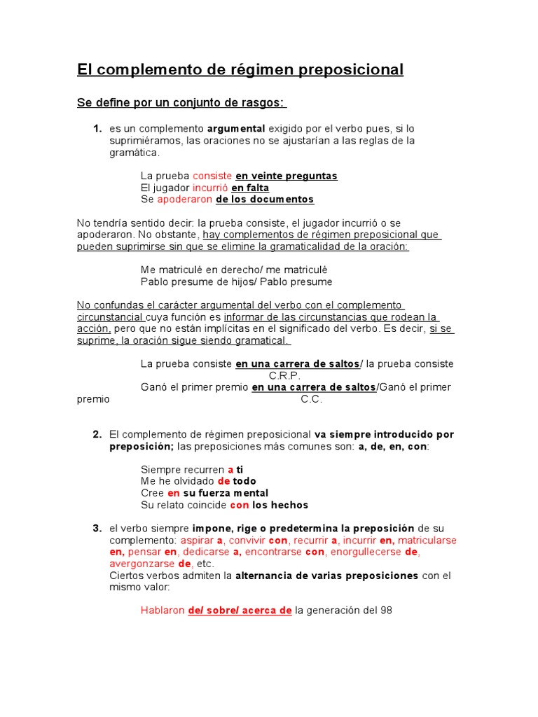 LECCIÓN 5 El Complemento de Régimen Preposicional | PDF | Objeto (gramática) | Verbo