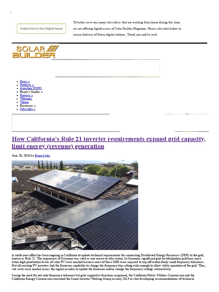 How Rule 21 Inverter Requirements Expand Capacity, Limit Revenue | PDF ...