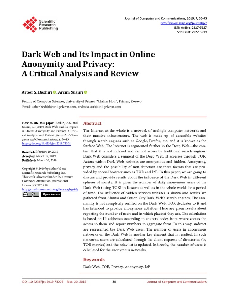 Dark Web and Its Impact in Online Anonymity and Privacy - A Critical ...