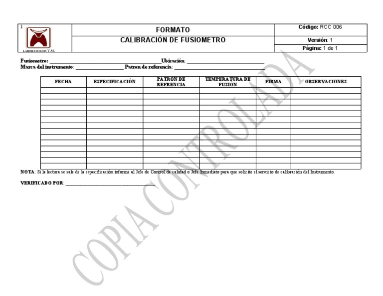 Calibración de Fusiometro en Laboratorios V.M. | PDF