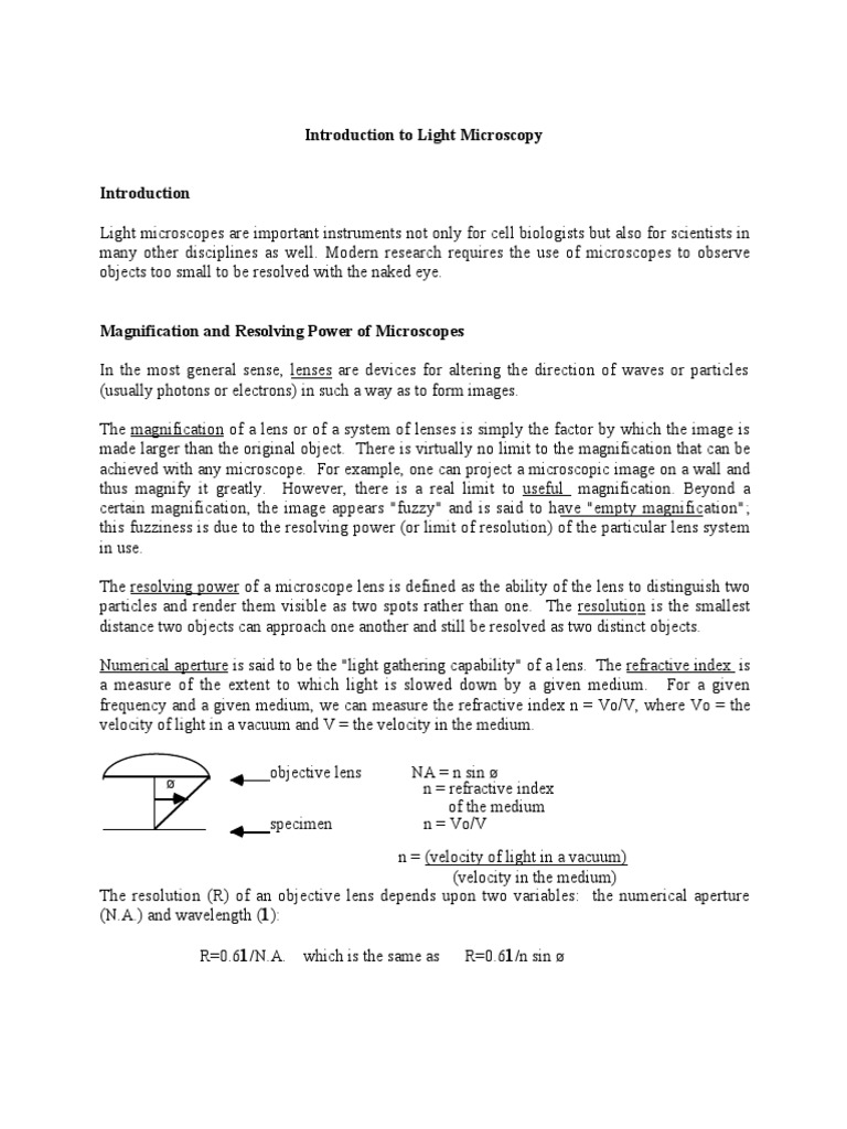 Intro To Light Micros | PDF | Angular Resolution | Microscopy