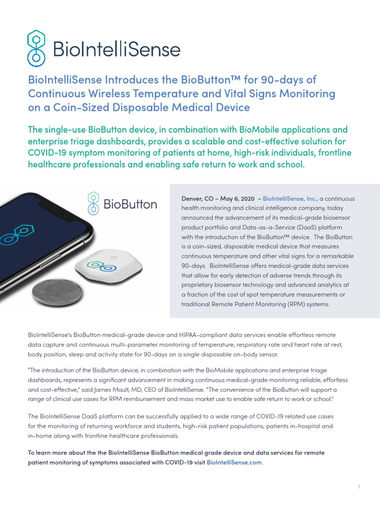 Biobutton Press Release PDF | PDF | Monitoring (Medicine) | Health Care