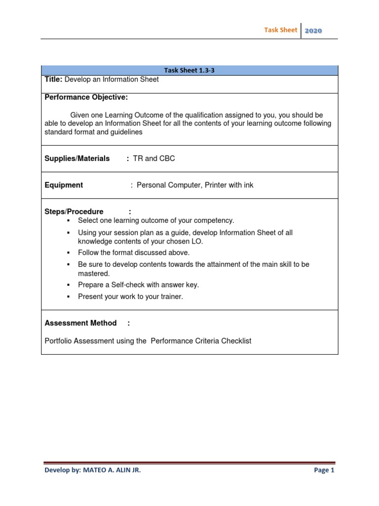 Task Sheet 1.3-3 Title: Performance Objective | PDF | Page Layout | Information