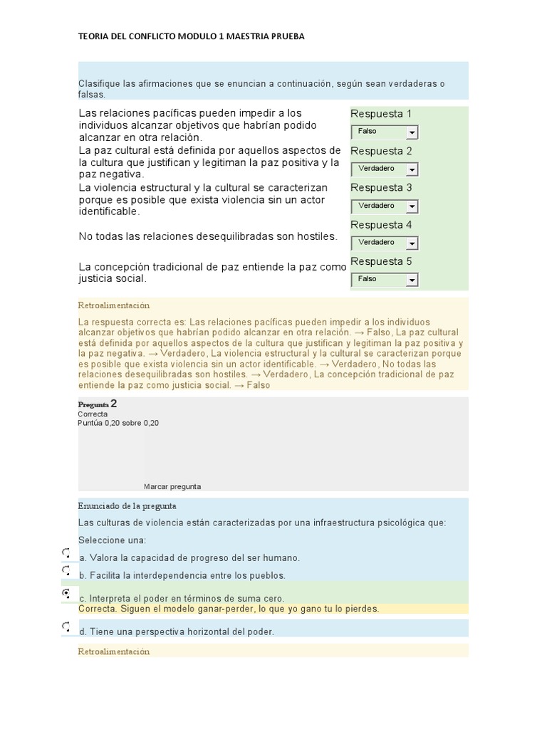 Examen Modulo 1 Teoria Del Conflicto | PDF | Paz | Violencia