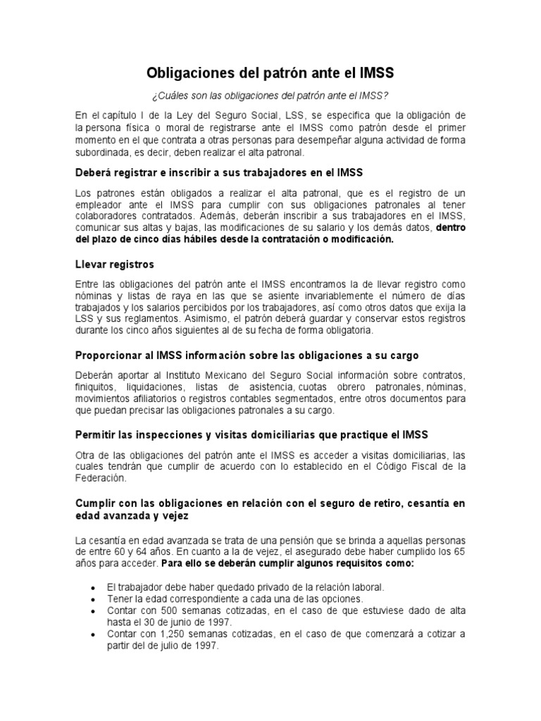 Obligaciones Imms y Infonavit | PDF | Gobierno | Empleo