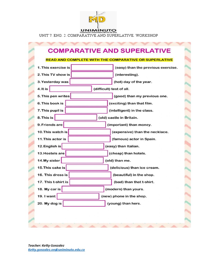 Eng.2. Unit 7.comparatives and Superlatives. Workshop | PDF