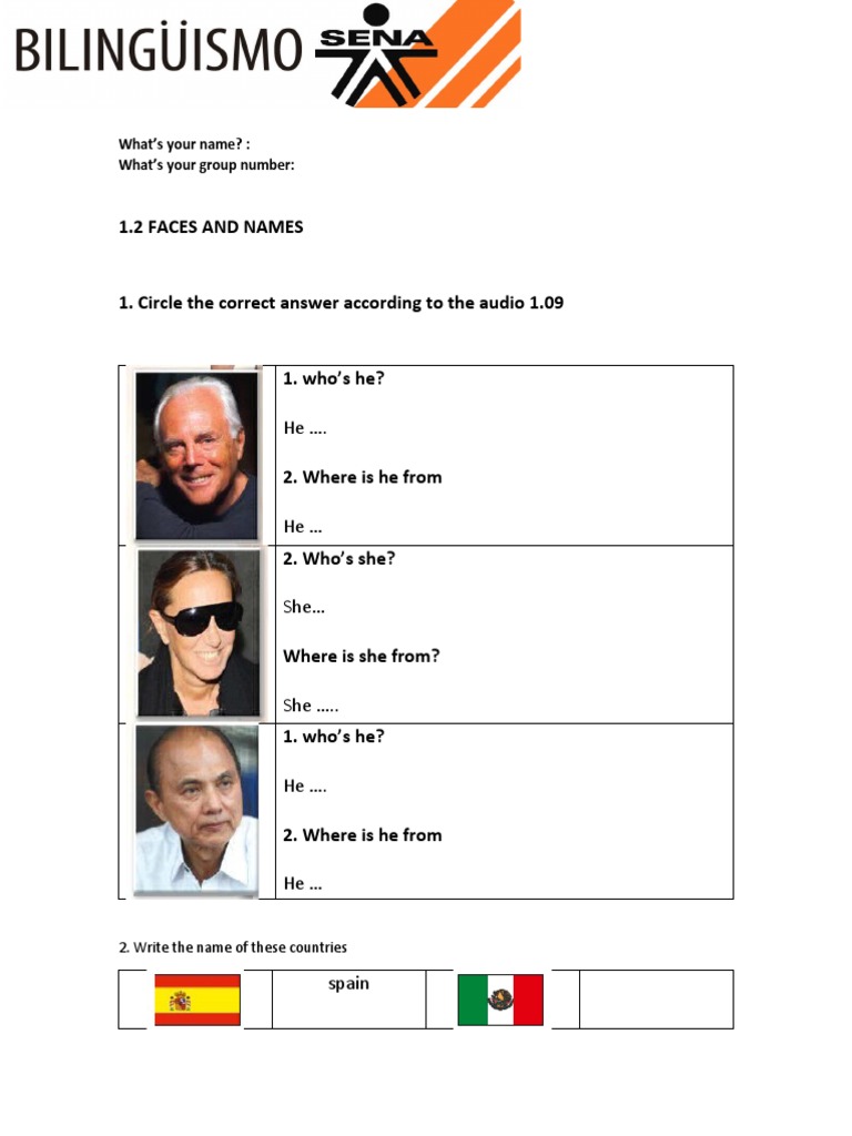 Faces and Names Worksheet | PDF