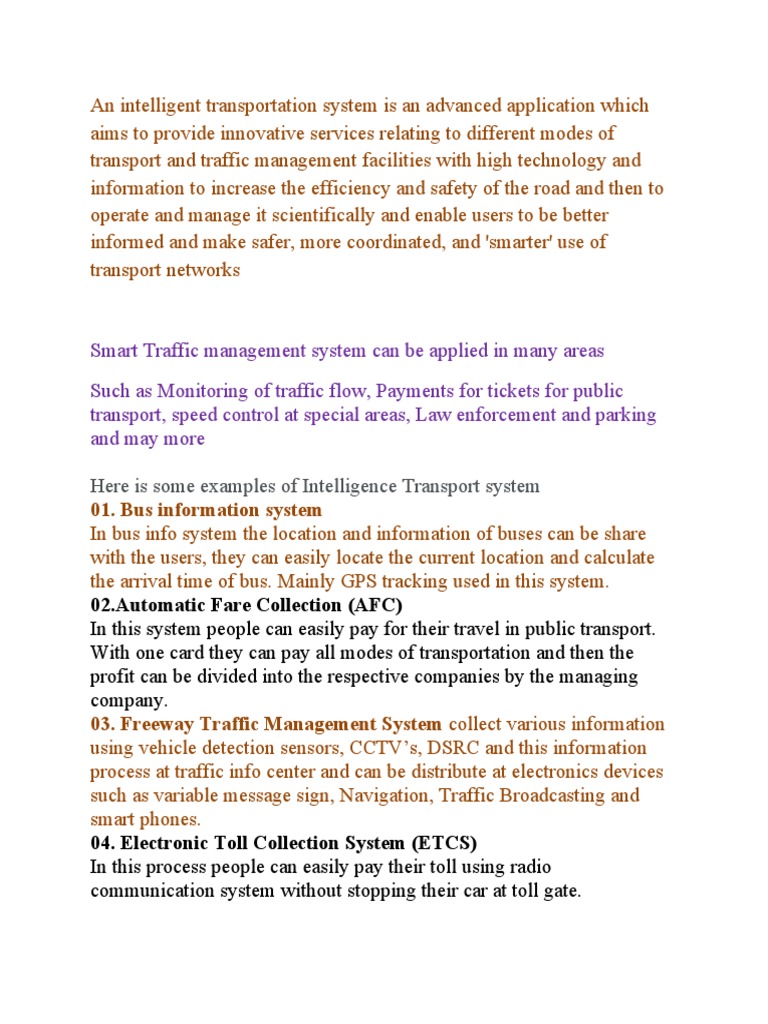 Here Is Some Examples of Intelligence Transport System | PDF