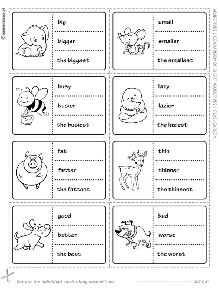 Grammar Flashcards Adjectives Short Words Comparisons | PDF