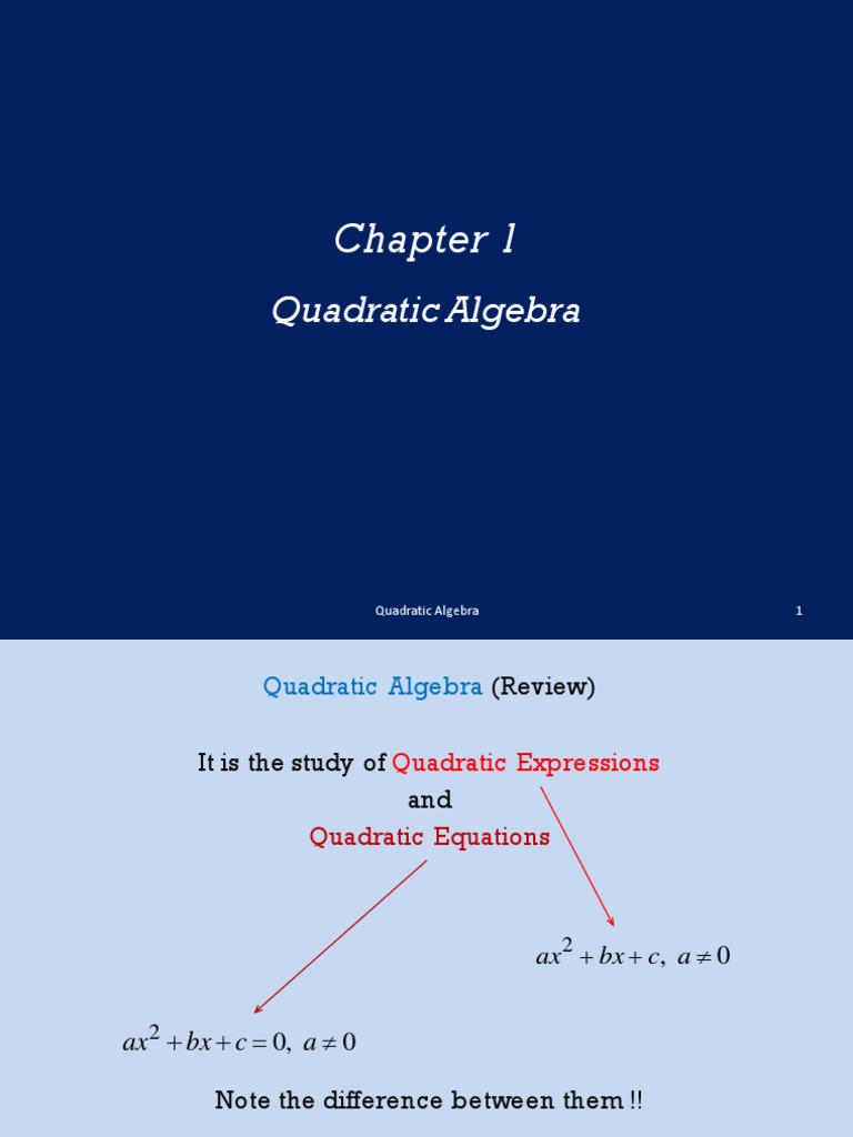 Chapter 1 (Quadratic Algebra) - Part 1 PDF | PDF | Quadratic Equation ...