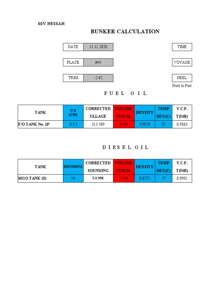 Bunker Calculation: F U E L O I L | PDF