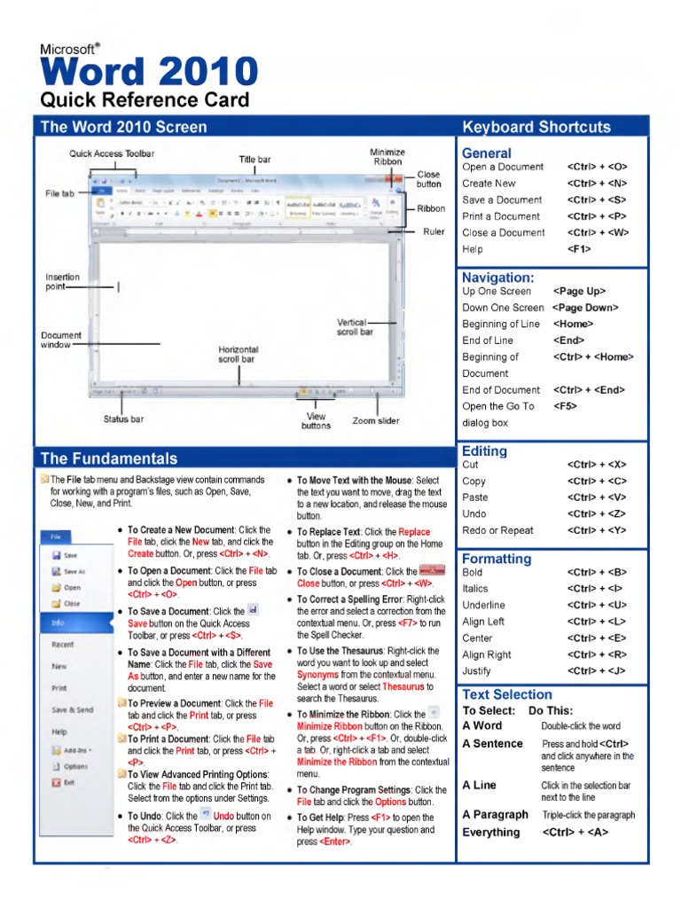 Word 2010: Quick Reference Card | PDF | Double Click | System Software