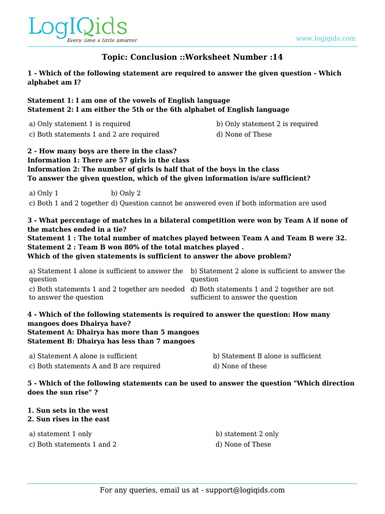 LogiQids Conclusion Worksheet 14 | PDF | Question | English Language