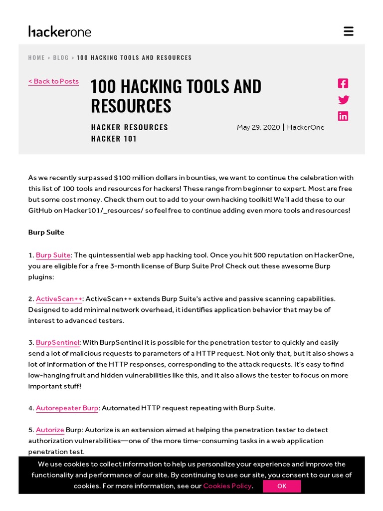 100 Hacking Tools and Resources - HackerOne | PDF | Http Cookie ...