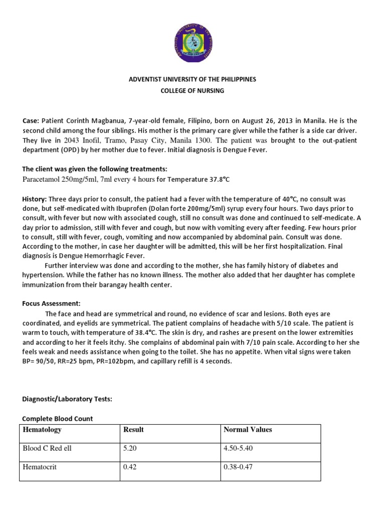 Dengue Fever Case Study: Patient Magbanua | PDF | Fever | Medical ...