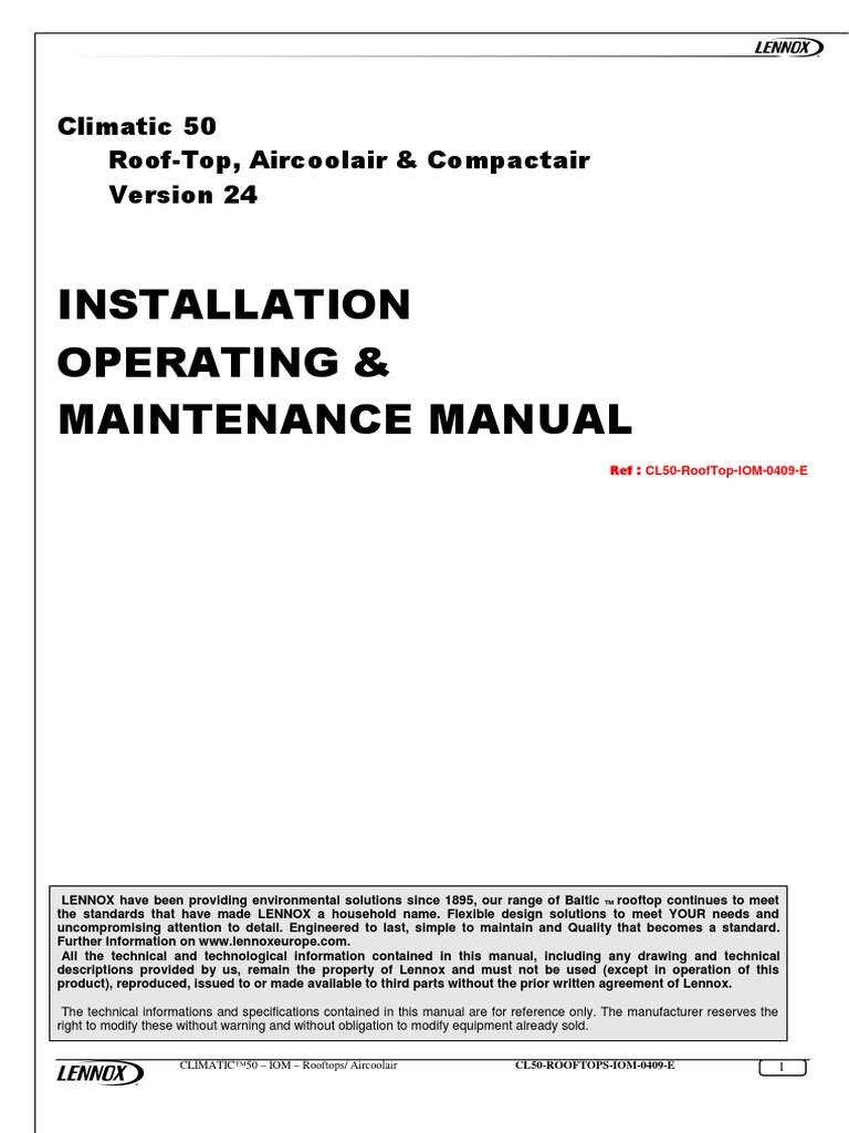 Installation Operating & Maintenance Manual: Climatic 50 Roof-Top ...
