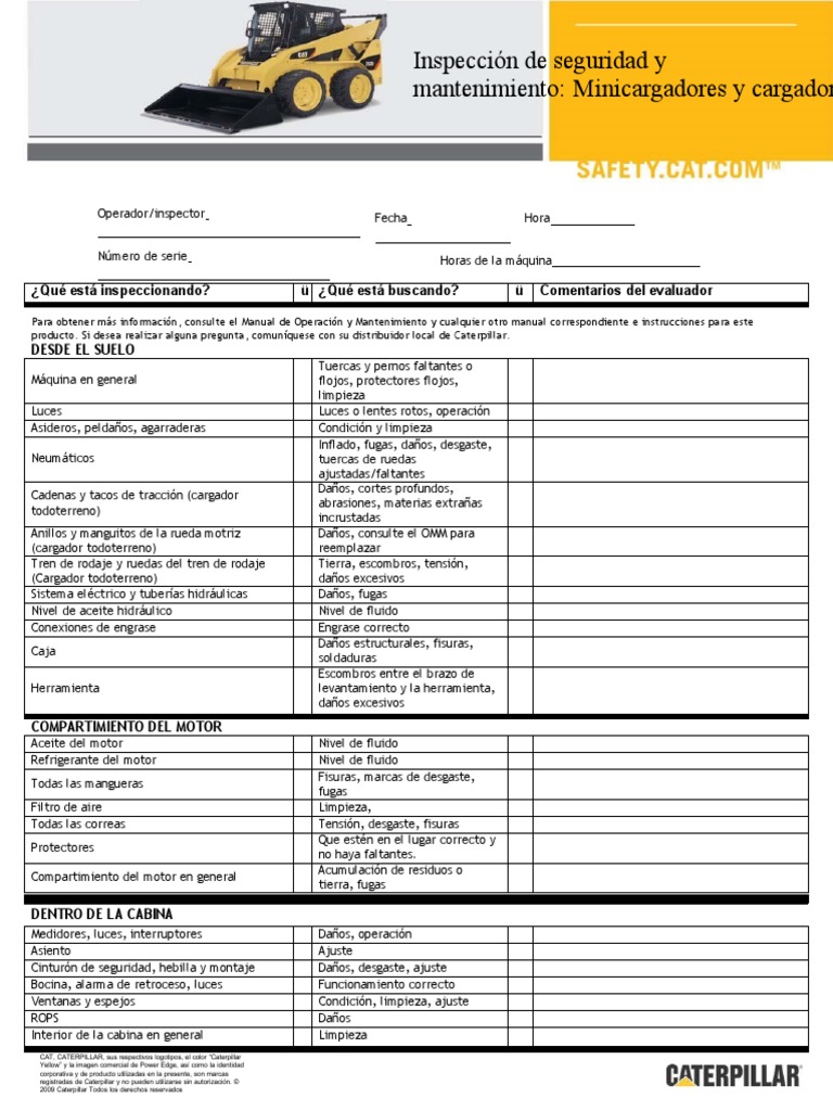 Checklist-Skid Steer Loaders | PDF | Vehículos terrestres | Vehículo de ...