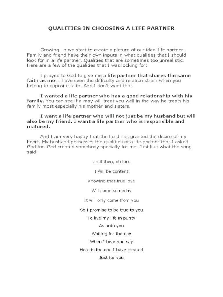 Qualities of Life Partner | PDF