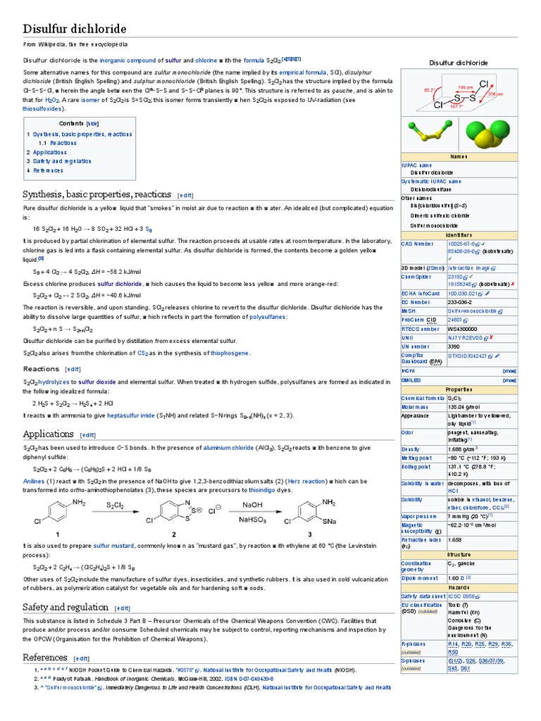 Disulfur Dichloride (Wiki) | Download Free PDF | Chemistry | Physical ...