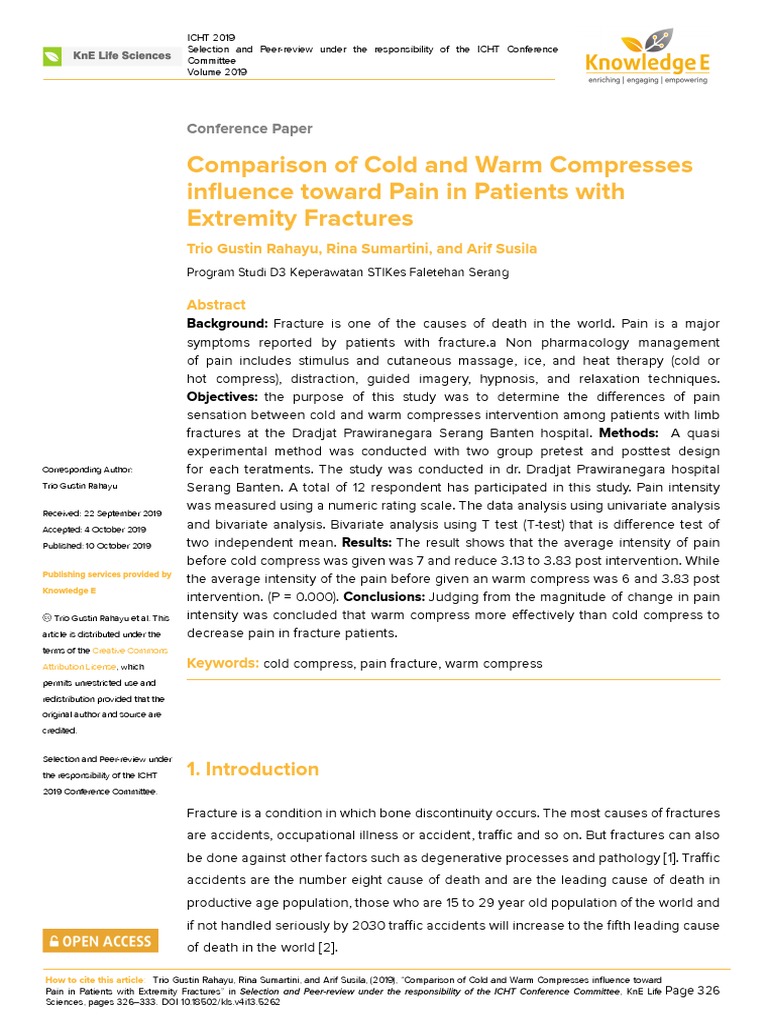 Comparison of Cold and Warm Compresses in Uence Toward Pain in Patients ...