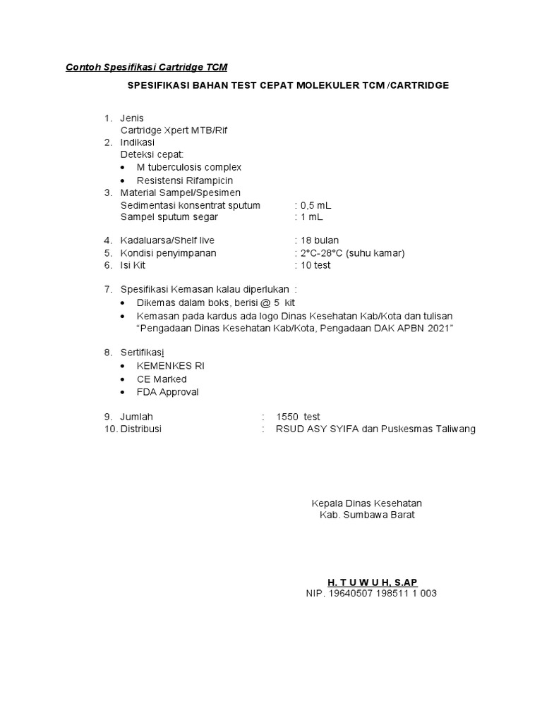 Contoh Spesifikasi Cartridge TCM | PDF