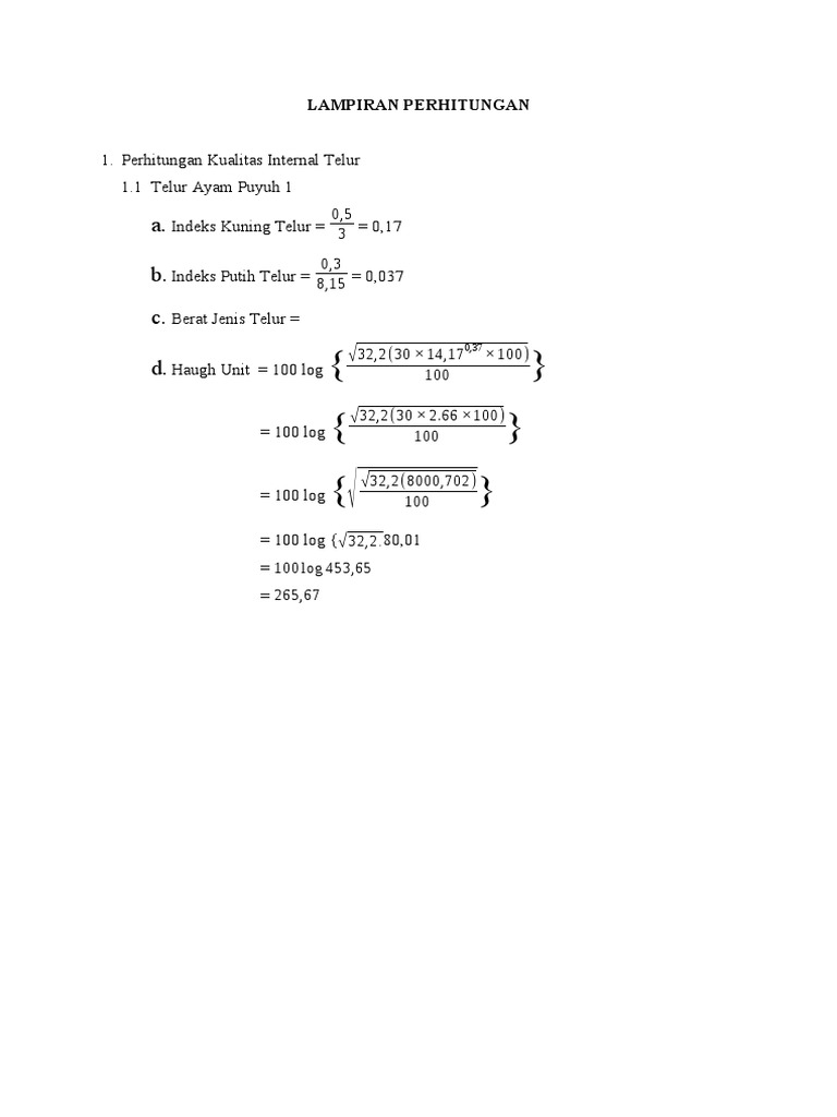LAMPIRAN PERHITUNGAN Kelompok 1 | PDF