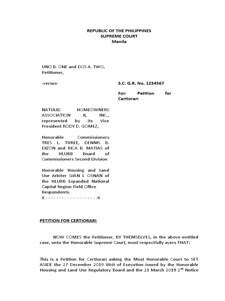 Petition For Certiorari | PDF | Standing (Law) | Certiorari