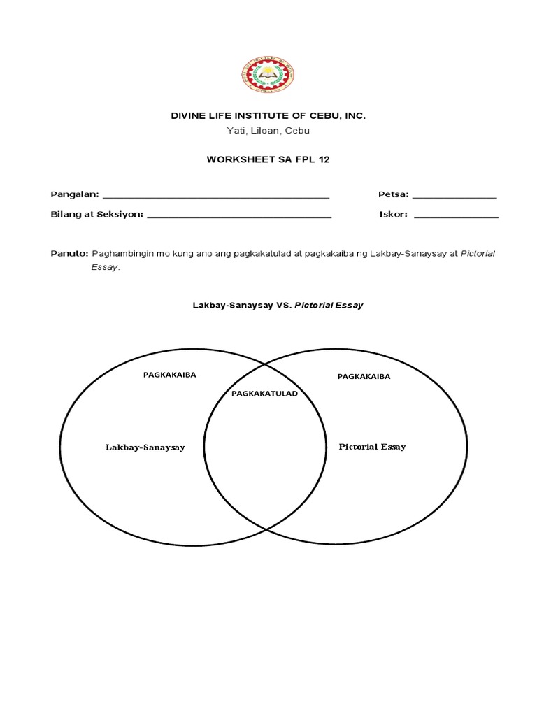 Worksheet FPL 12 - Lakbay-Sanaysay VS. Pictorial Essay | PDF