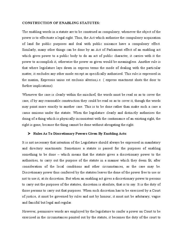 Construction of Enabling Statutes | PDF | Statutory Interpretation ...