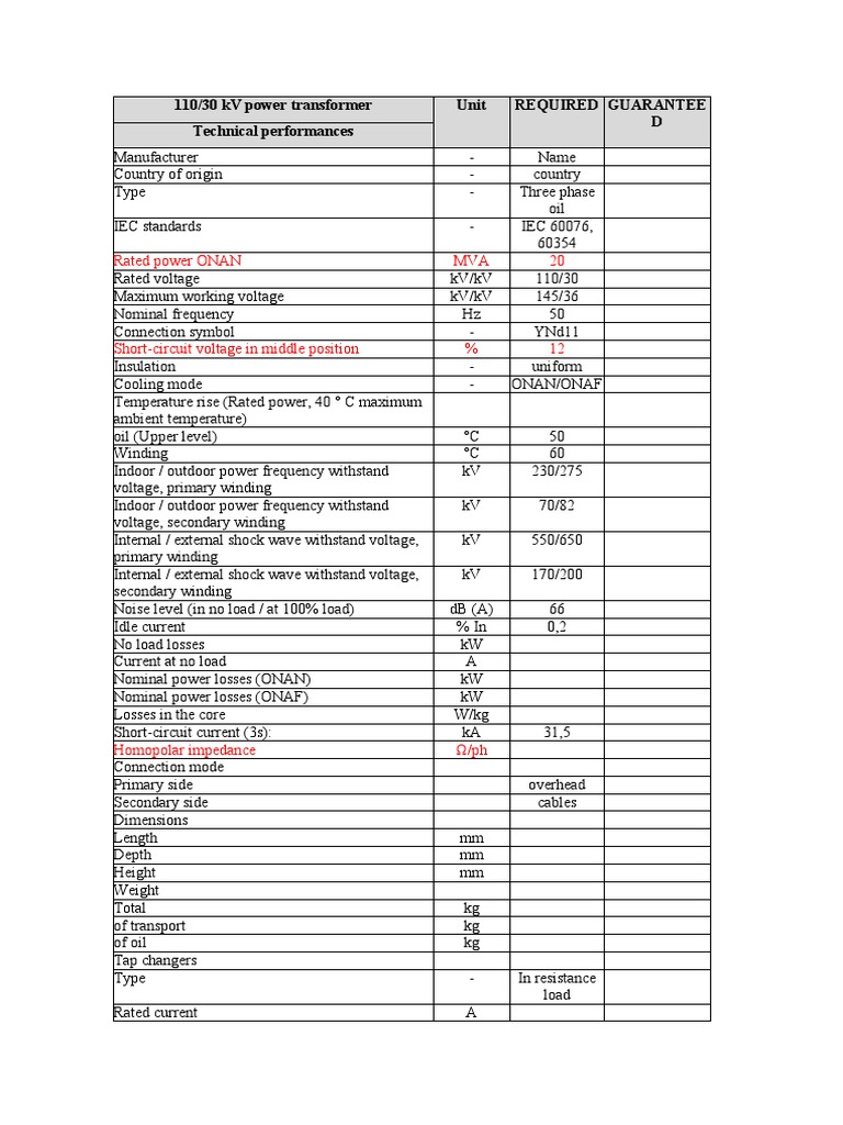 GTP - Transformer 110-30 KV en | PDF | Transformer | Power (Physics)