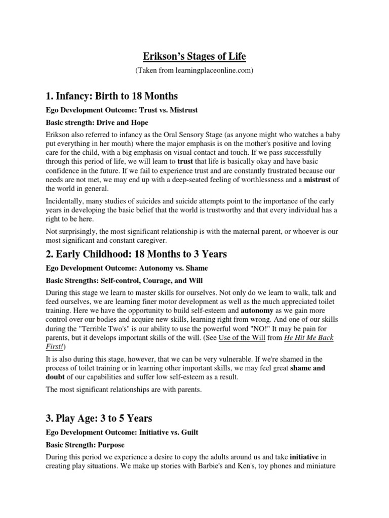 Erikson's Stages of Life: First!) | PDF | Interpersonal Relationships ...